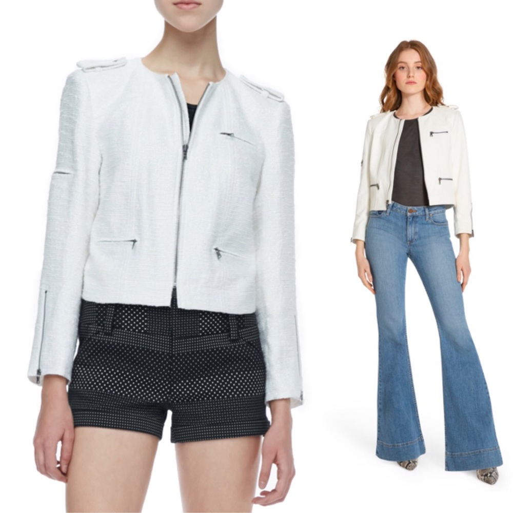 Alice + Olivia Cam Tweed Metallic Bike Jacket - Gem